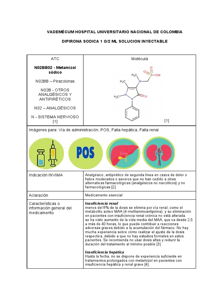 Dipirona Sódica 1g 2mL SLN Inyectable | PDF | Especialidades Medicas ...