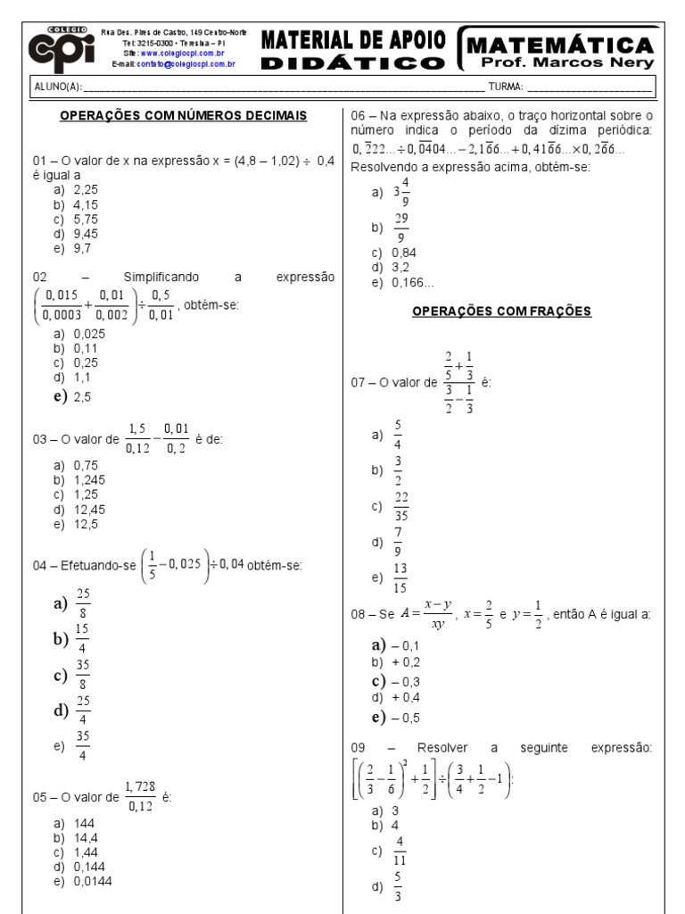 Exercícios Matemática Básica I | PDF | Terra | Natureza