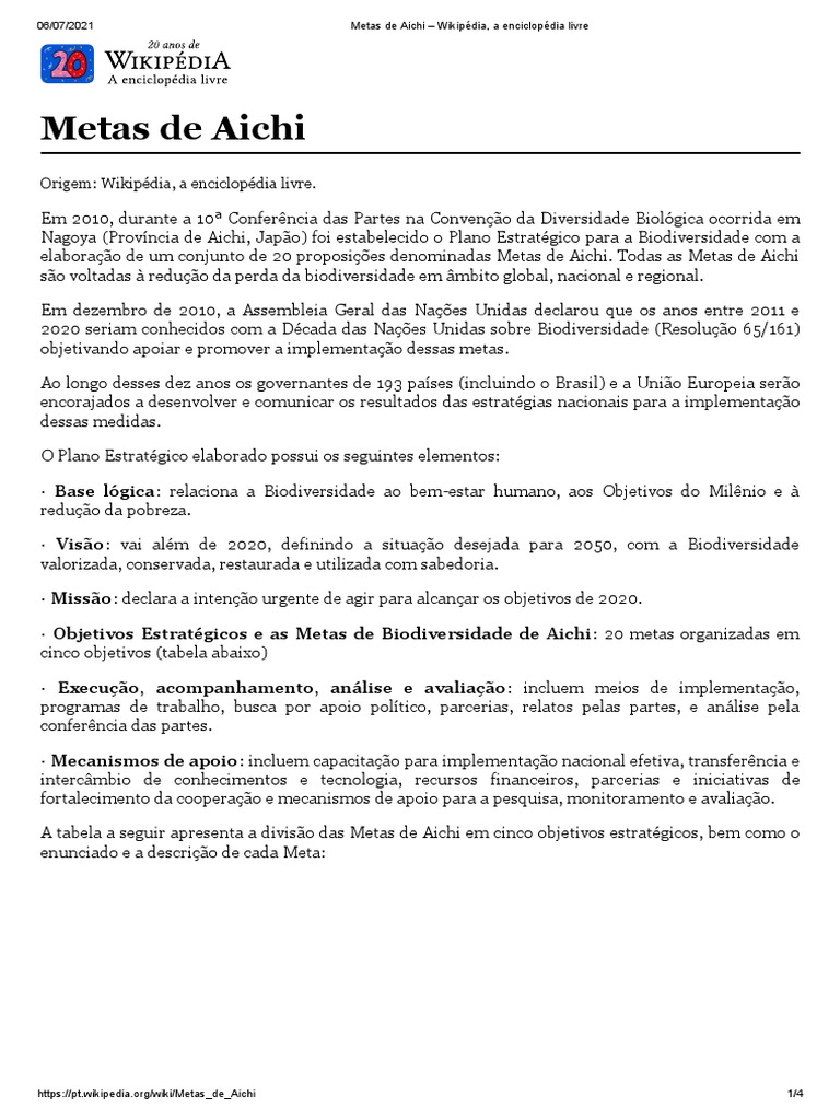 Metas de Aichi - Wikipédia, A Enciclopédia Livre | PDF | Ambiente ...