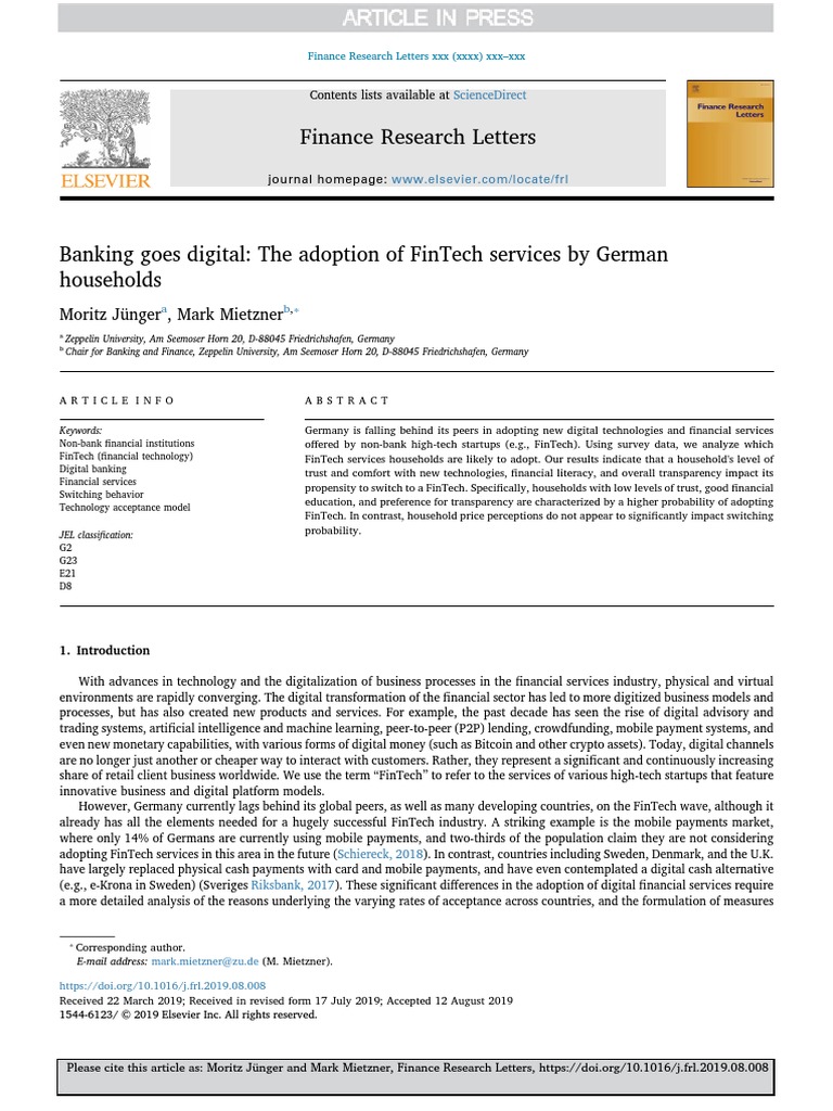 Banking Goes Digital The Adoption of FinTech Services by German | PDF ...