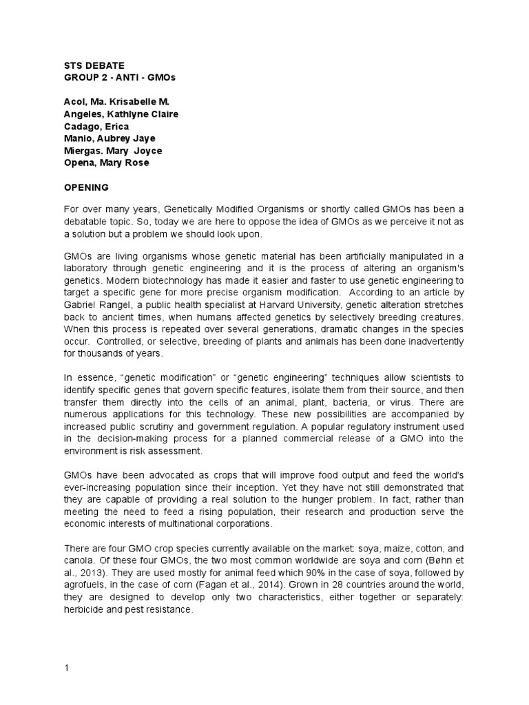 Sts Debate | PDF | Genetically Modified Organism | Genetic Engineering