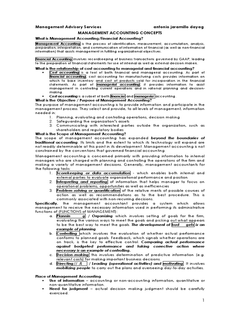 DAYAG Management Accounting Concepts | PDF | Management Accounting | Accounting