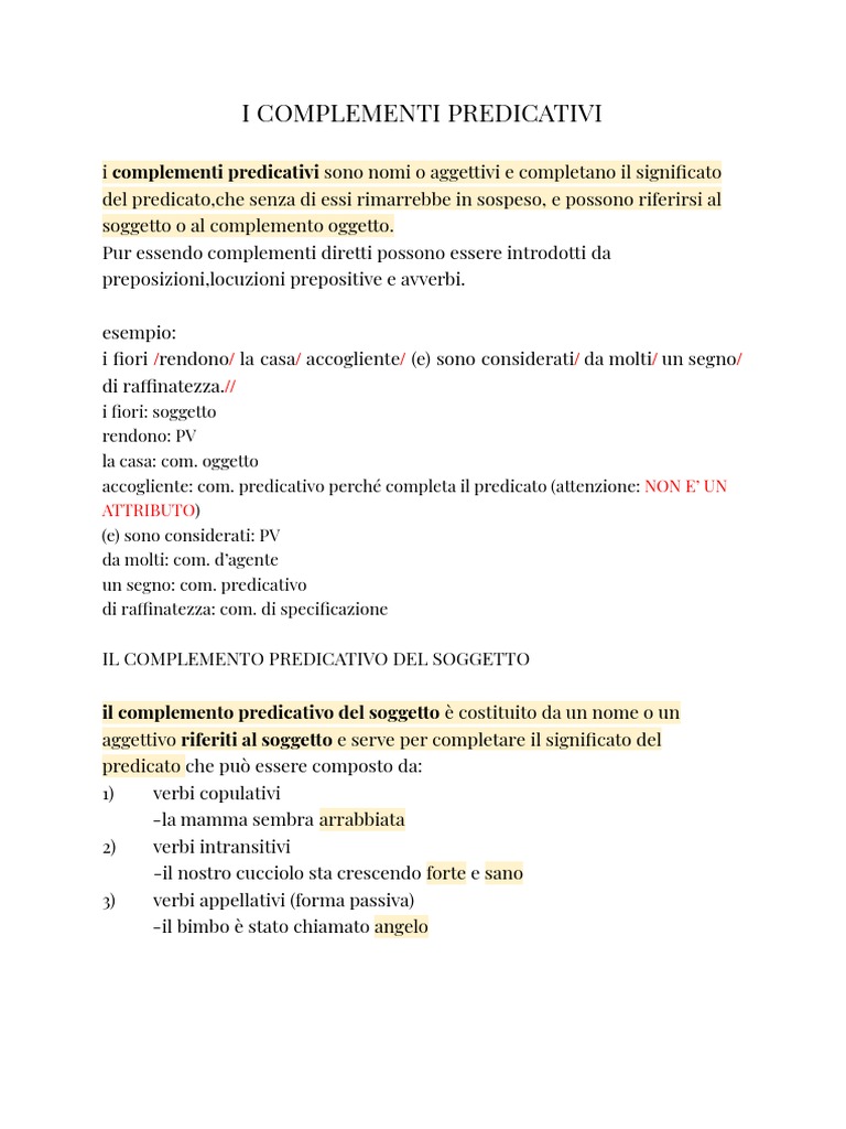 I Complementi Predicativi | PDF