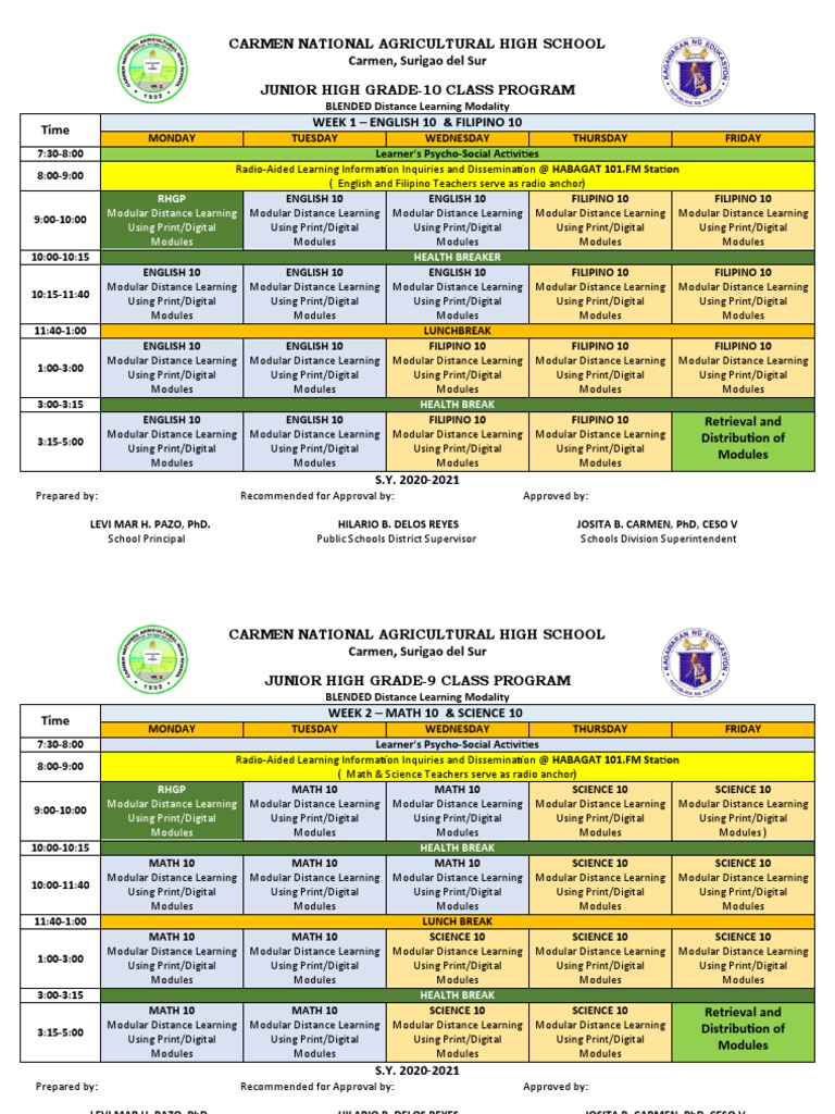 Carmen High School Blended Learning Schedule | PDF | Business | Science