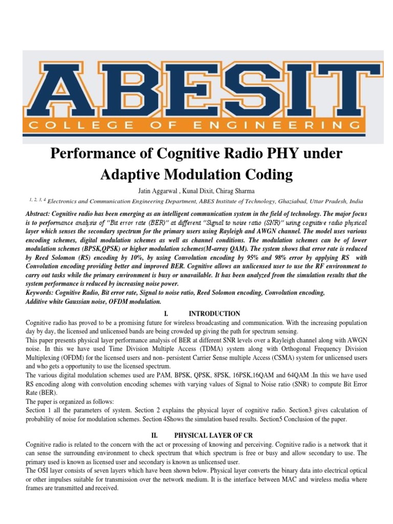 Performance of Cognitive Radio PHY Under Adaptive Modulation Coding ... Performance of Cognitive Radio PHY Under Adaptive Modulation Coding ...