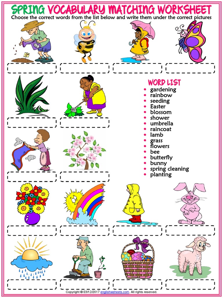 Spring Vocabulary Esl Matching Exercise Worksheet For Kids | PDF ...
