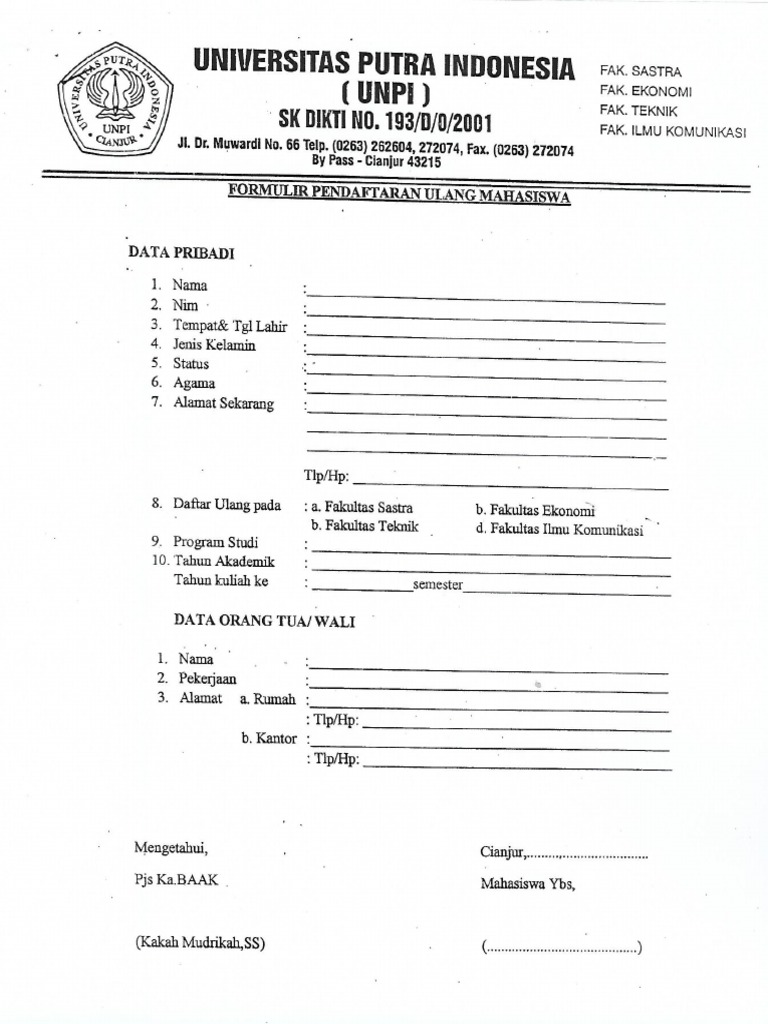 Formulir Daftar Ulang | PDF