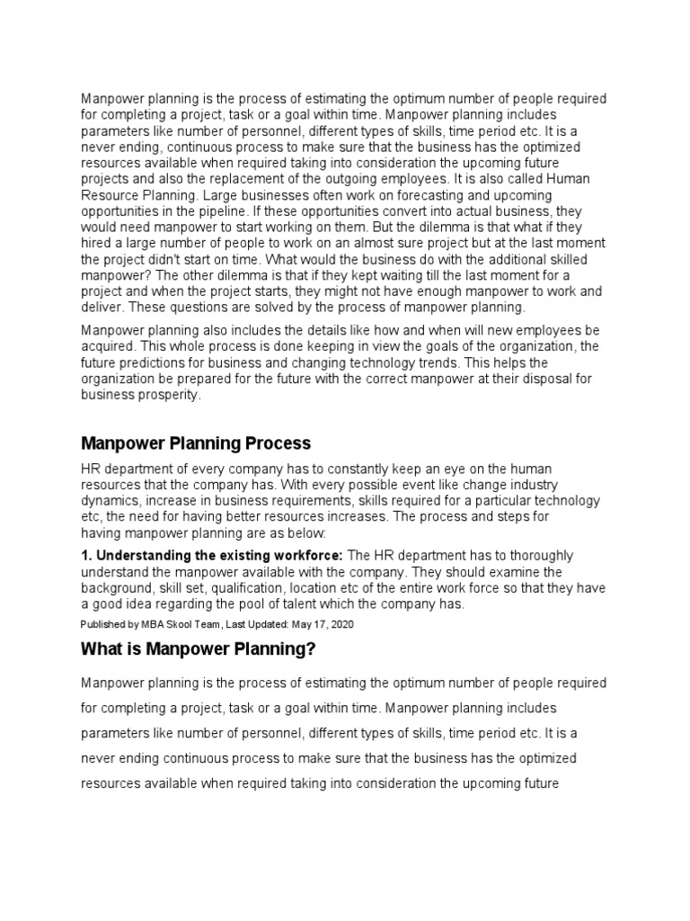 Manpower Planning: Estimating Optimum Staffing Levels/TITLE | PDF ...