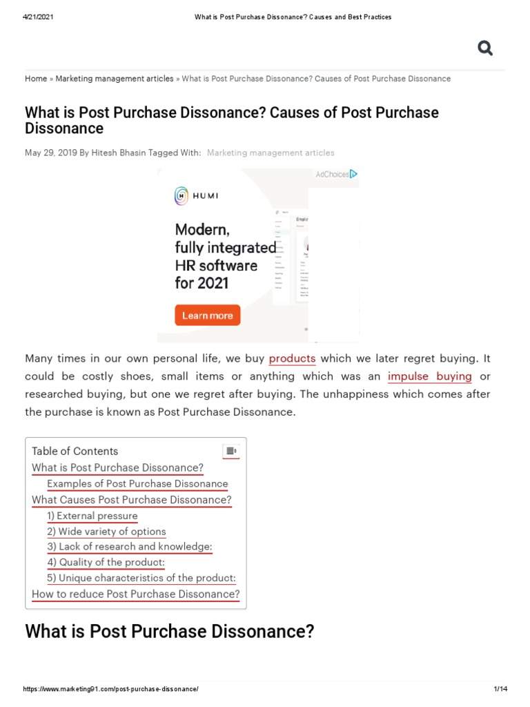 What Is Post Purchase Dissonance Causes And Best Practices PDF