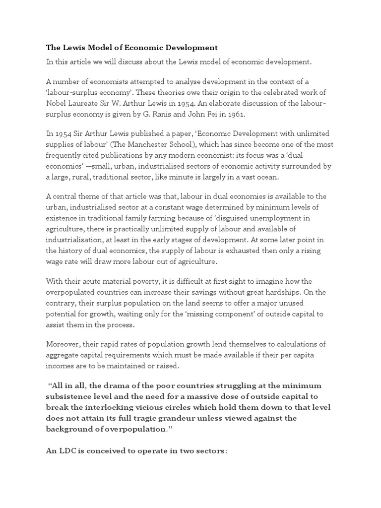 The Lewis Model of Economic Development | Download Free PDF | Labour ...