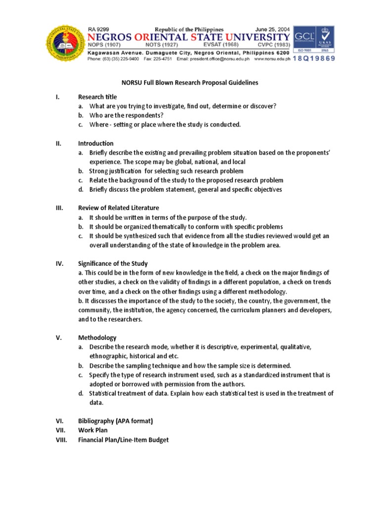 URID - R - Full Blown Research Proposal Guidelines | PDF