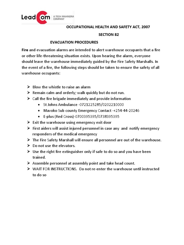 Emergency Evacuation Procedures Warehouse | PDF