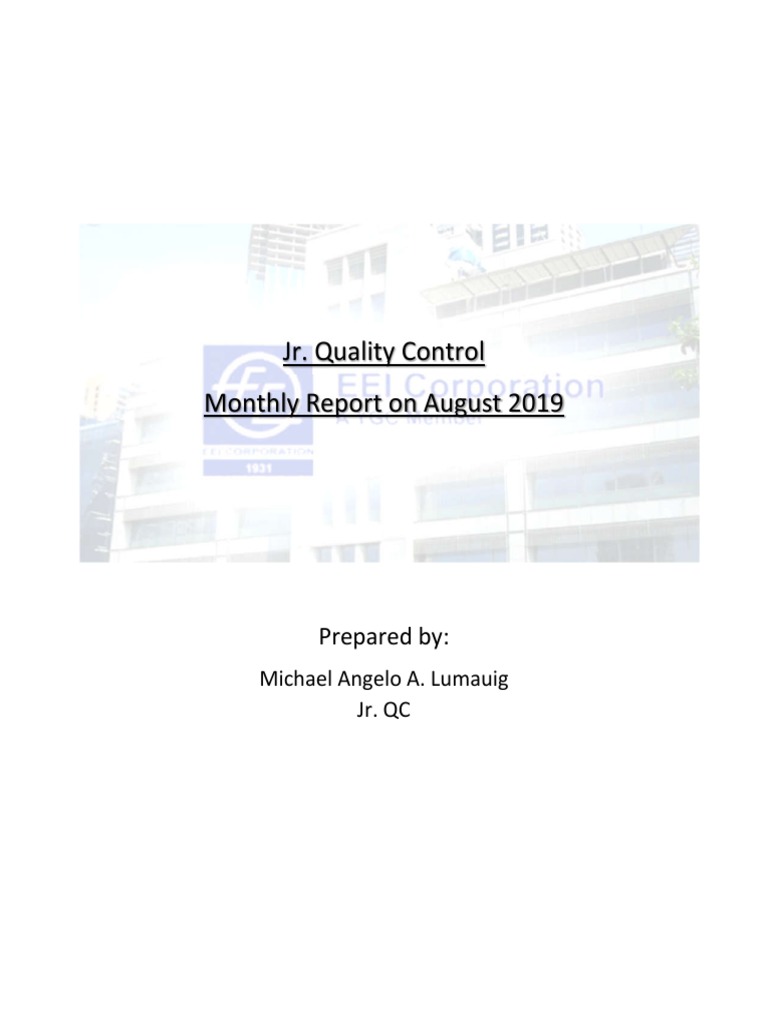 Jr. Quality Control Monthly Report On August 2019: Prepared by | PDF ...