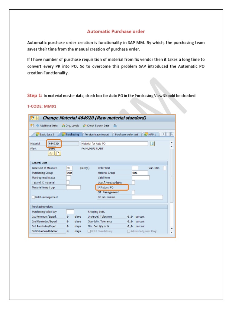 Automatic PO Creation in SAP MM | PDF | Business | Computers