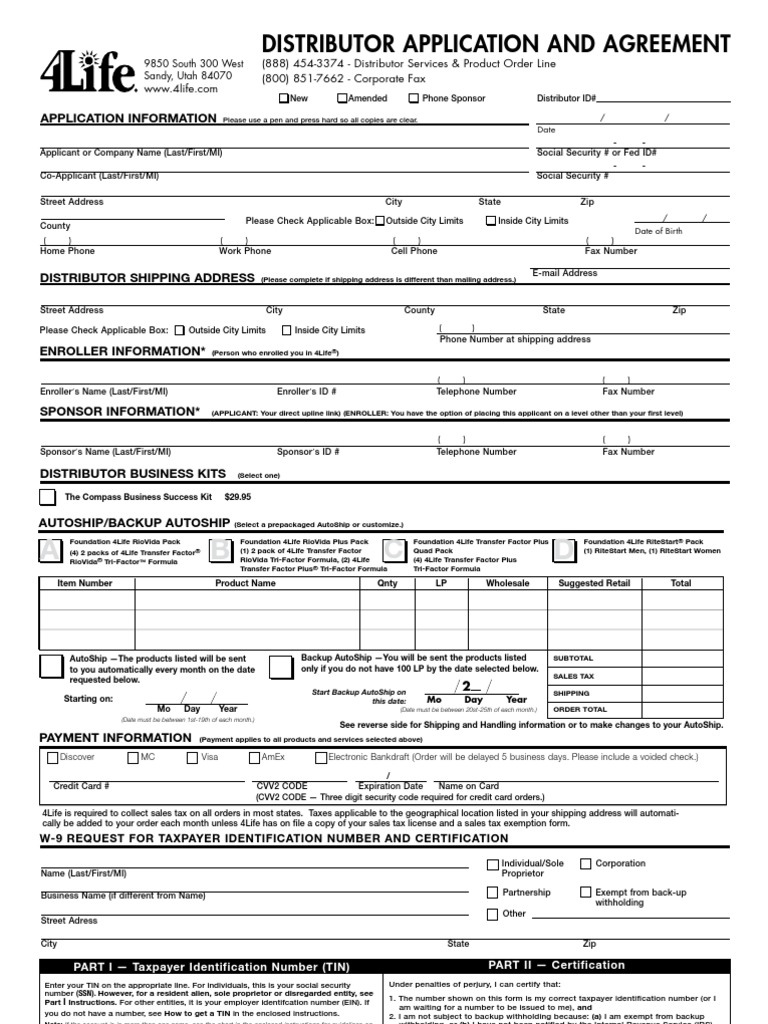 4life Distributor Application | PDF | Arbitration | Withholding Tax