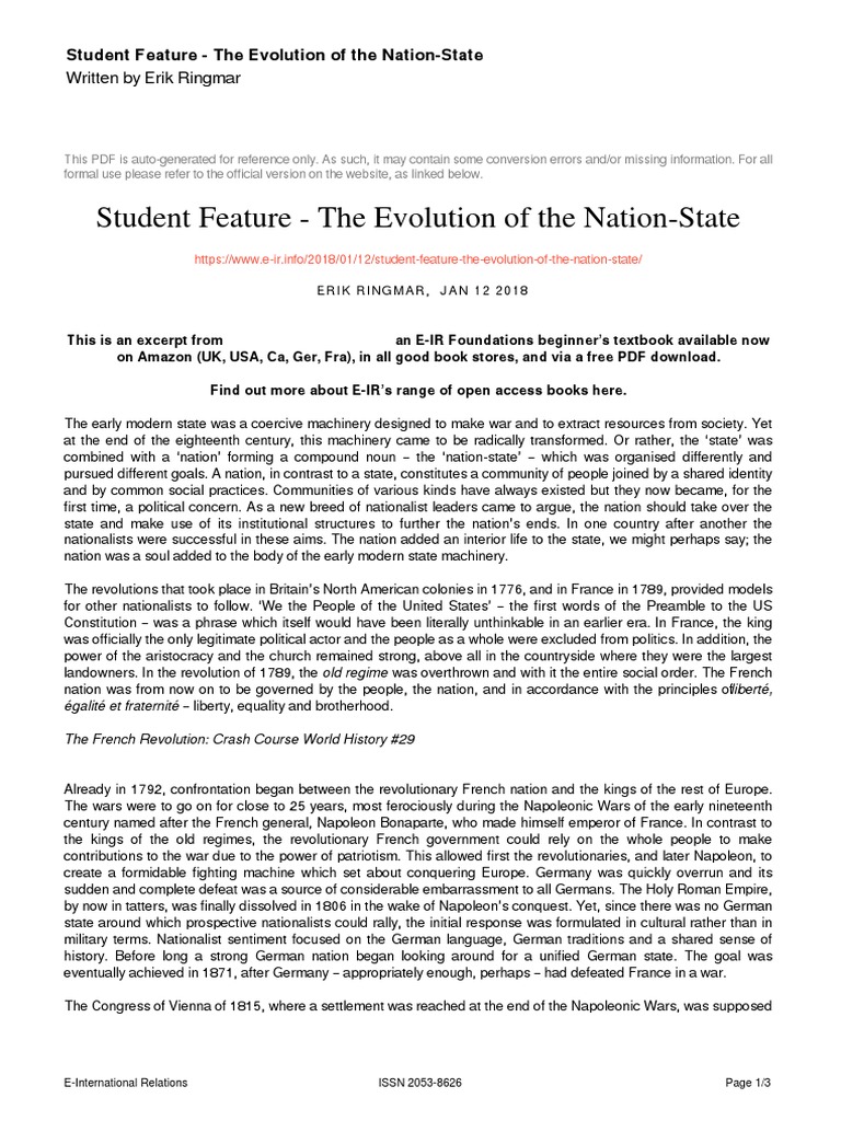Student Feature - The Evolution of The Nation-State: Written by Erik ...