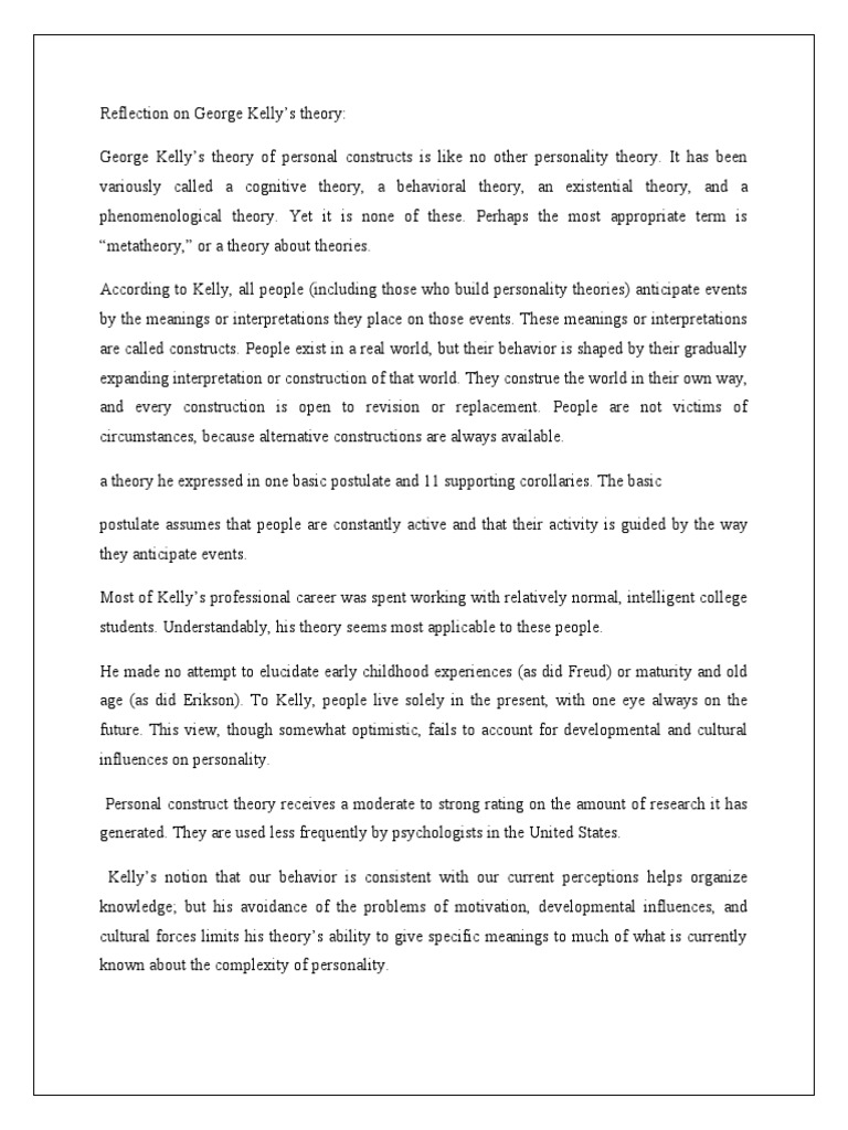 Reflection On George Kelly | PDF | Personality Psychology | Psychotherapy