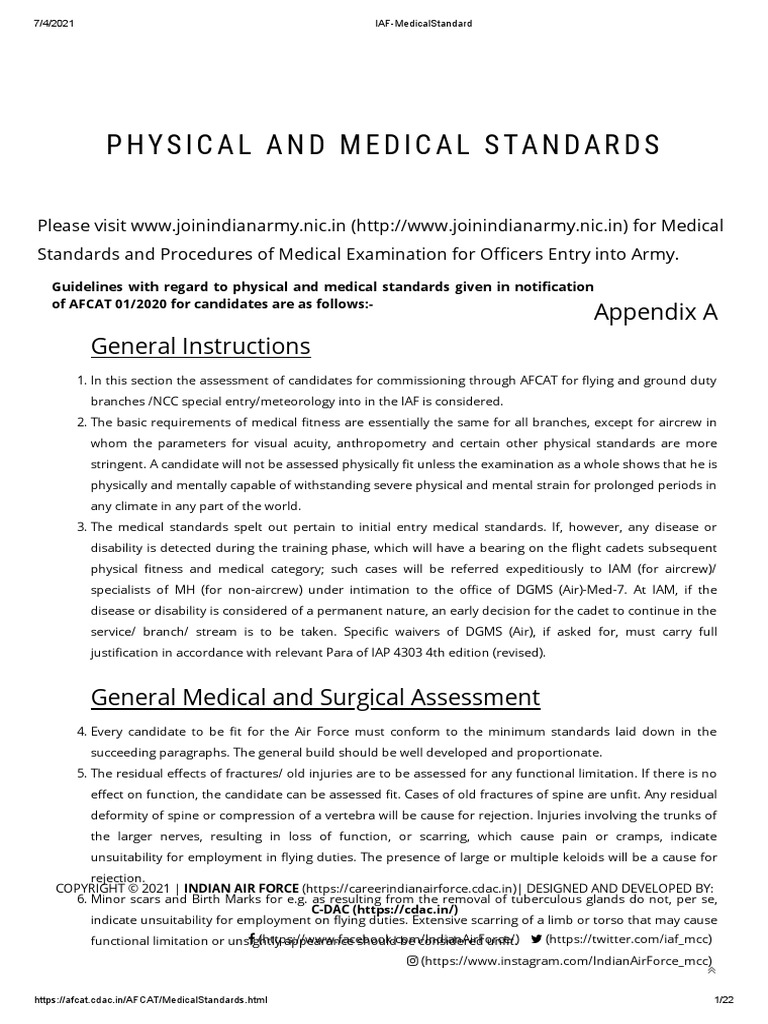 Physical and Medical Standards: Appendix A General Instructions | PDF ...