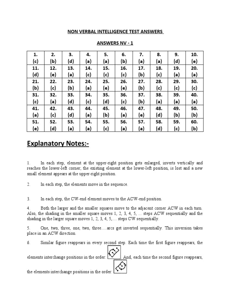 Non-Verbal Intelligence Test Answers | PDF | Area | Classical Geometry