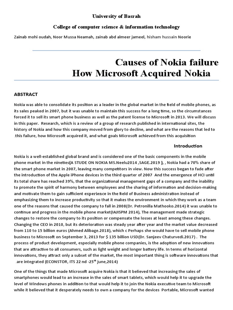 Causes of Nokia Failure How Microsoft Acquired Nokia | PDF | Nokia ...