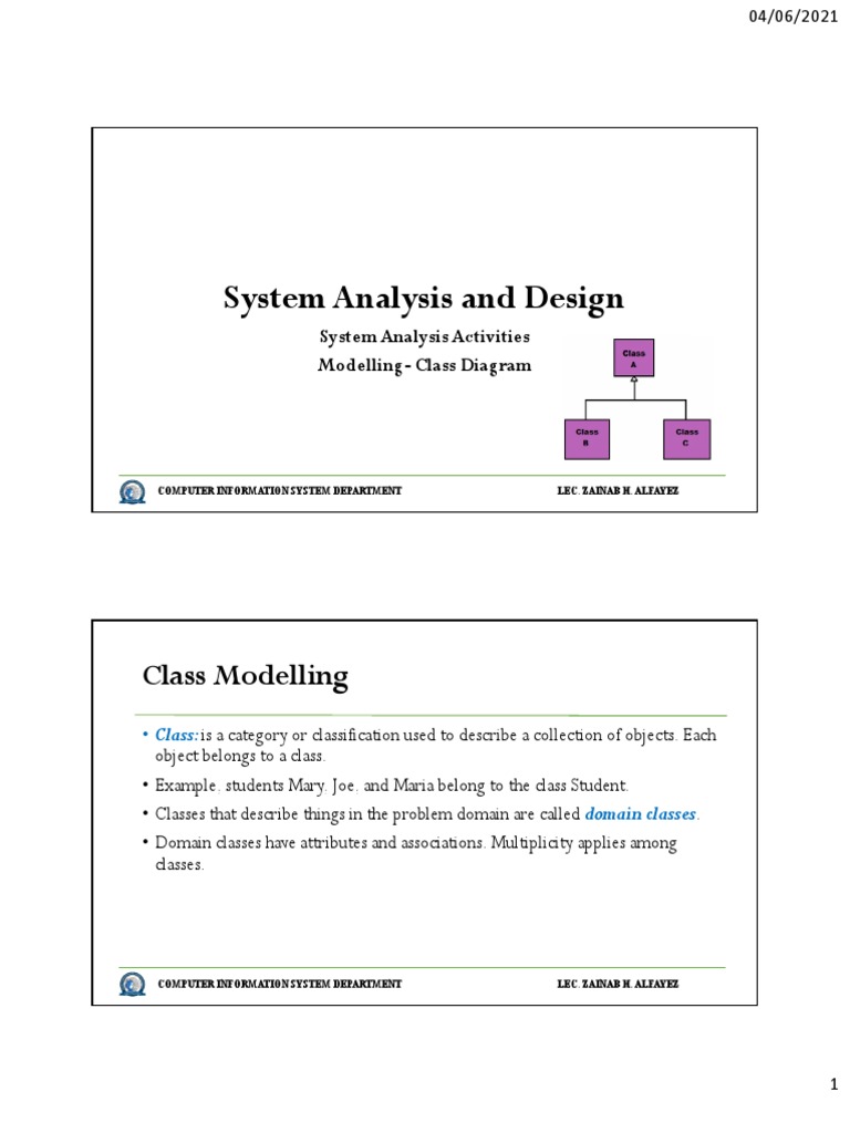 System Analysis and Design: Class Modelling | PDF | Hierarchy | Class ...