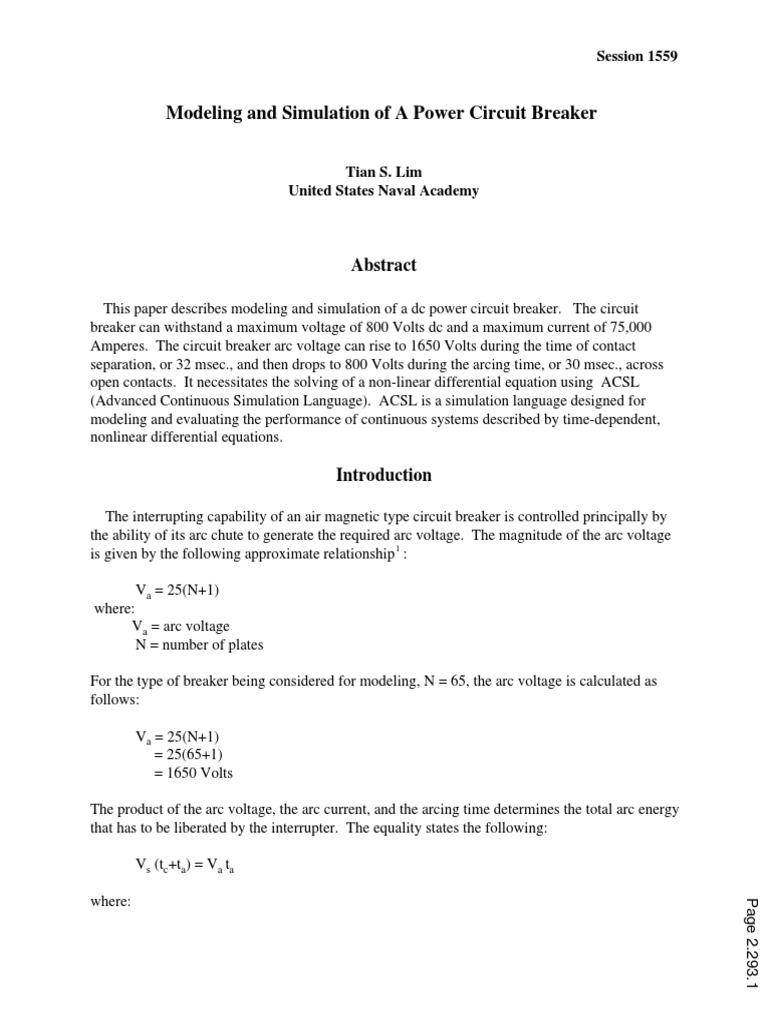 Modeling and Simulation of A Power Circuit Breaker: Session 1559 | PDF | Electrical Network ...