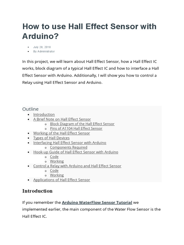 How To Use Hall Effect Sensor With Arduino?: Outline | PDF | Magnet ...