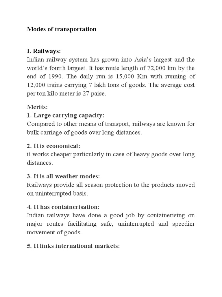 Modes of Transportation | PDF | Pipeline Transport | Rail Transport