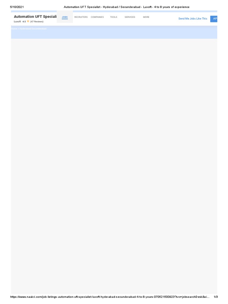 Automation UFT Specialist - Hyderabad - Secunderabad - Luxoft - 4 To 8 ...