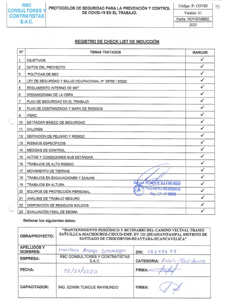 Check List de Induccion Personal | PDF