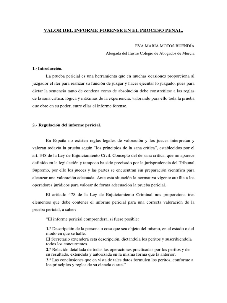 Valor Del Informe Forense en El Proceso Penal | PDF | Testigo experto ...