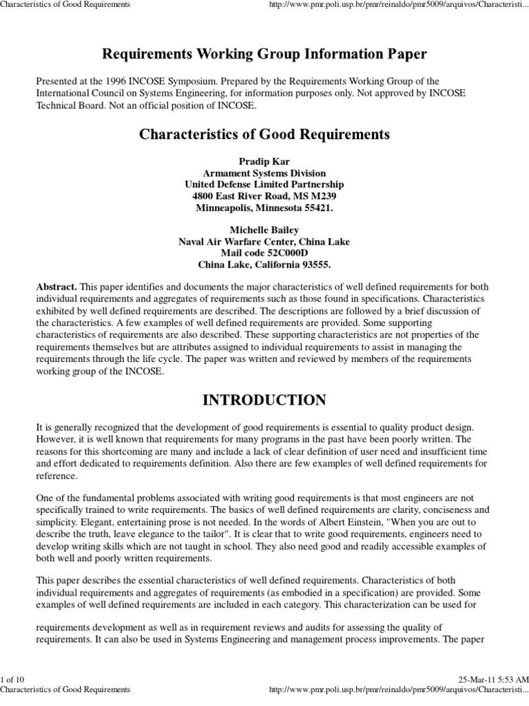 Characteristics of Good Requirements | PDF | Radar | Specification ...