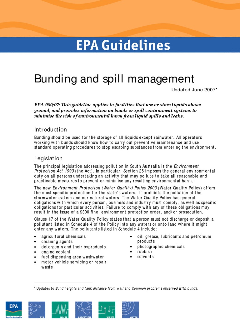 Bunding and Spill Management SA | PDF | Storm Drain | Water Quality