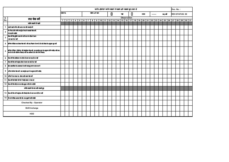 Daily Maintenance Checksheet | PDF