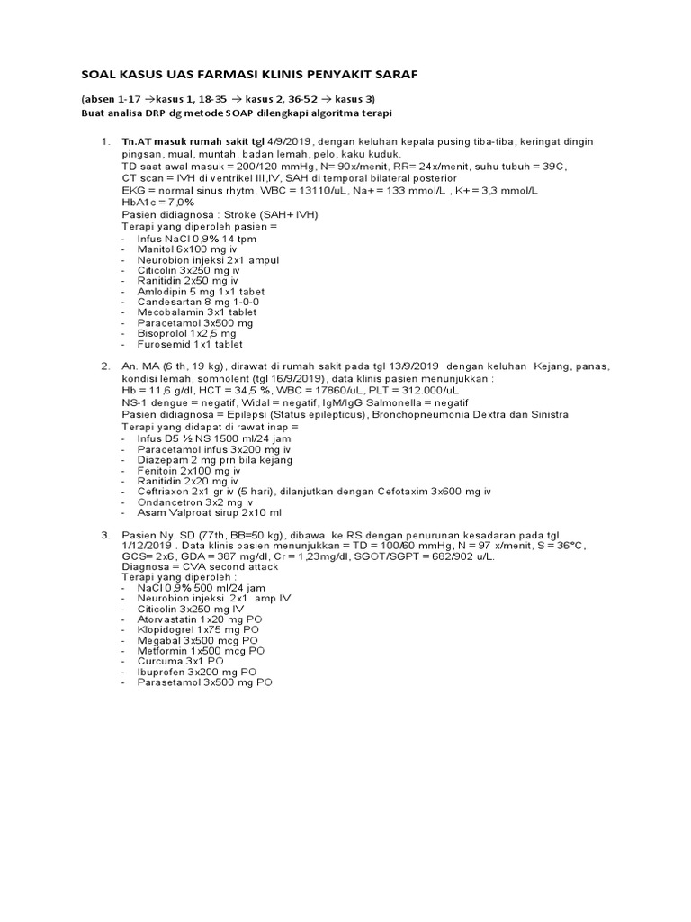 Soal Kasus Uas Farmasi Klinis Bu Yuyun | PDF