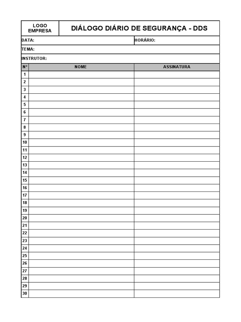 MODELO - FOLHA DE DDS (Assinatura) | PDF