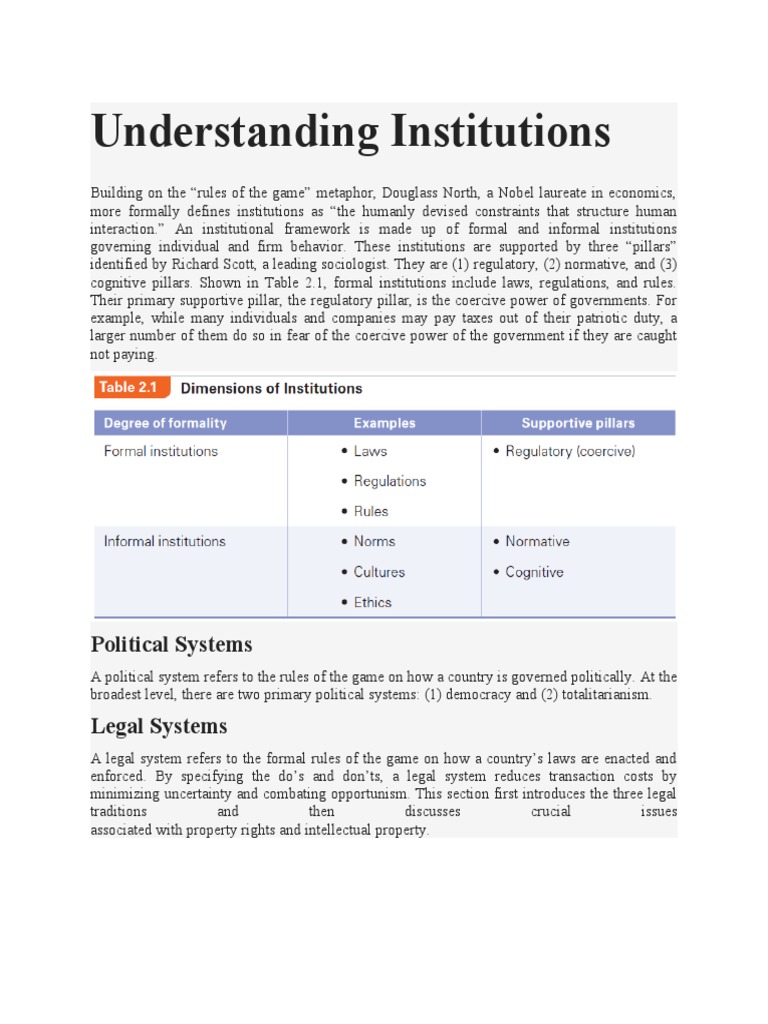 Understanding Formal Institutions - Politics, Laws and Economics | PDF ...