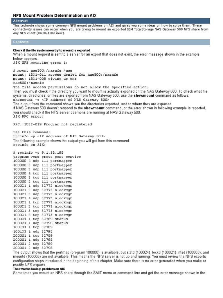 NFS Mount Problem Determination On Aix | PDF | Internet Protocol Suite ...
