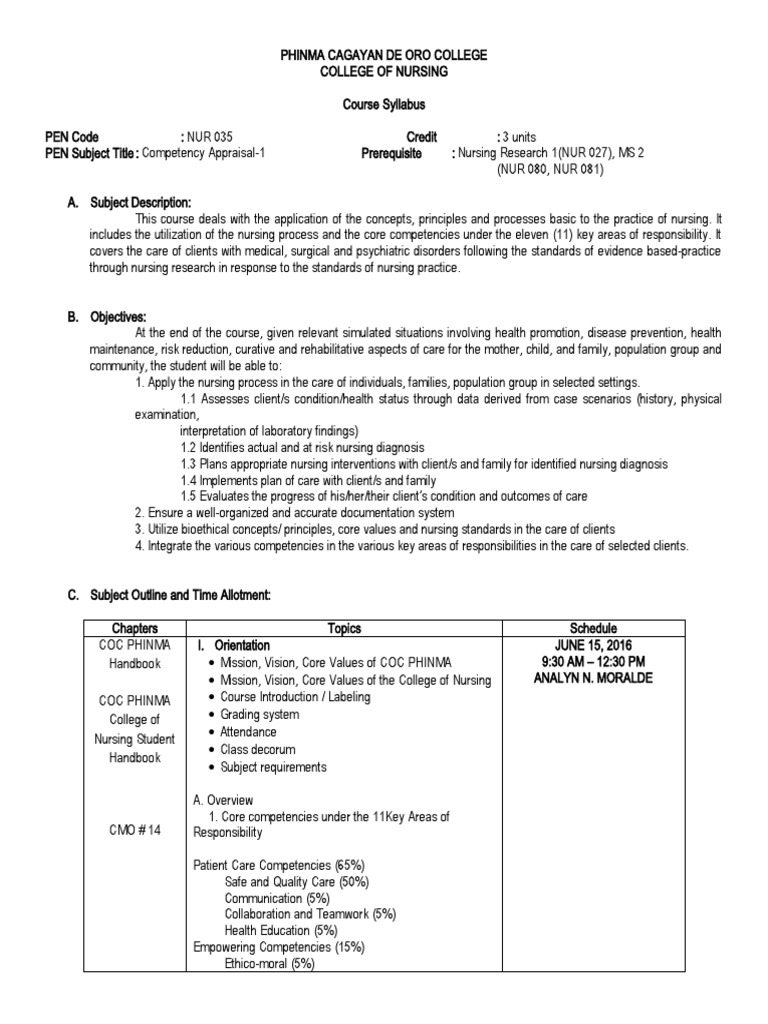 Ca1 Pen Syllabus | PDF | Nursing | Child Development