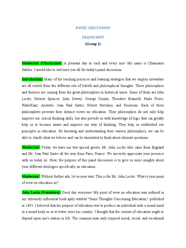 Panel Discussion Transcript on Philosophers' Views of Education | PDF ...