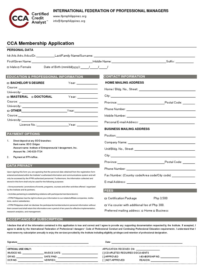 CCA Membership Application: International Federation of Professional ...