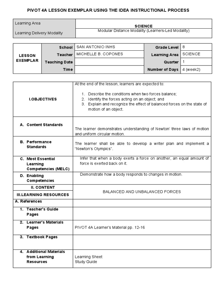Pivot 4A Lesson Exemplar Using The Idea Instructional Process | PDF ...