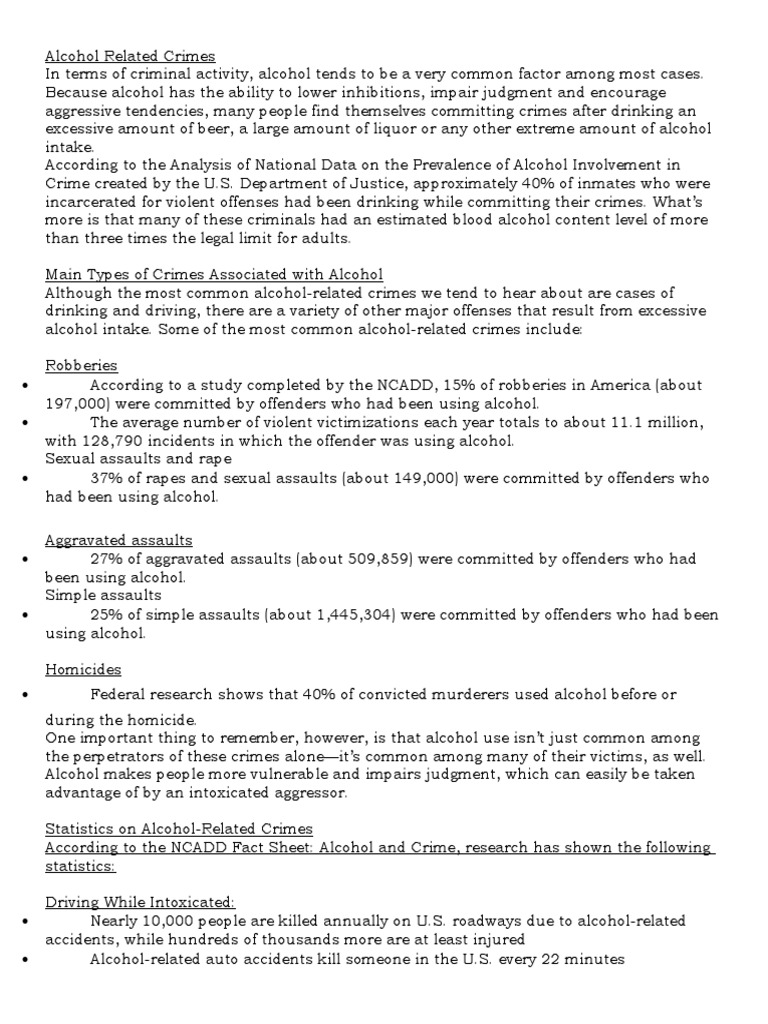 Alcohol Related Crimes | PDF | Driving Under The Influence | Alcoholism