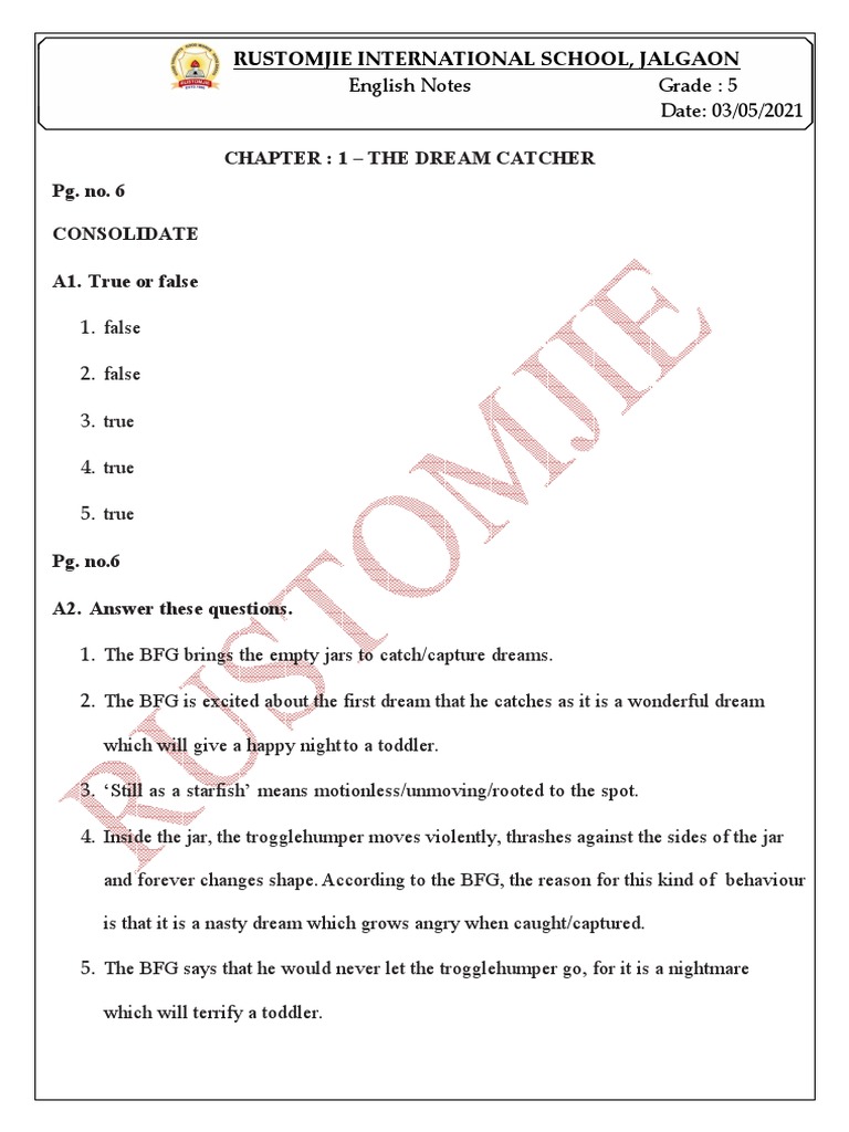 Class 5 English: The Dream Catcher | PDF | Noun | Languages