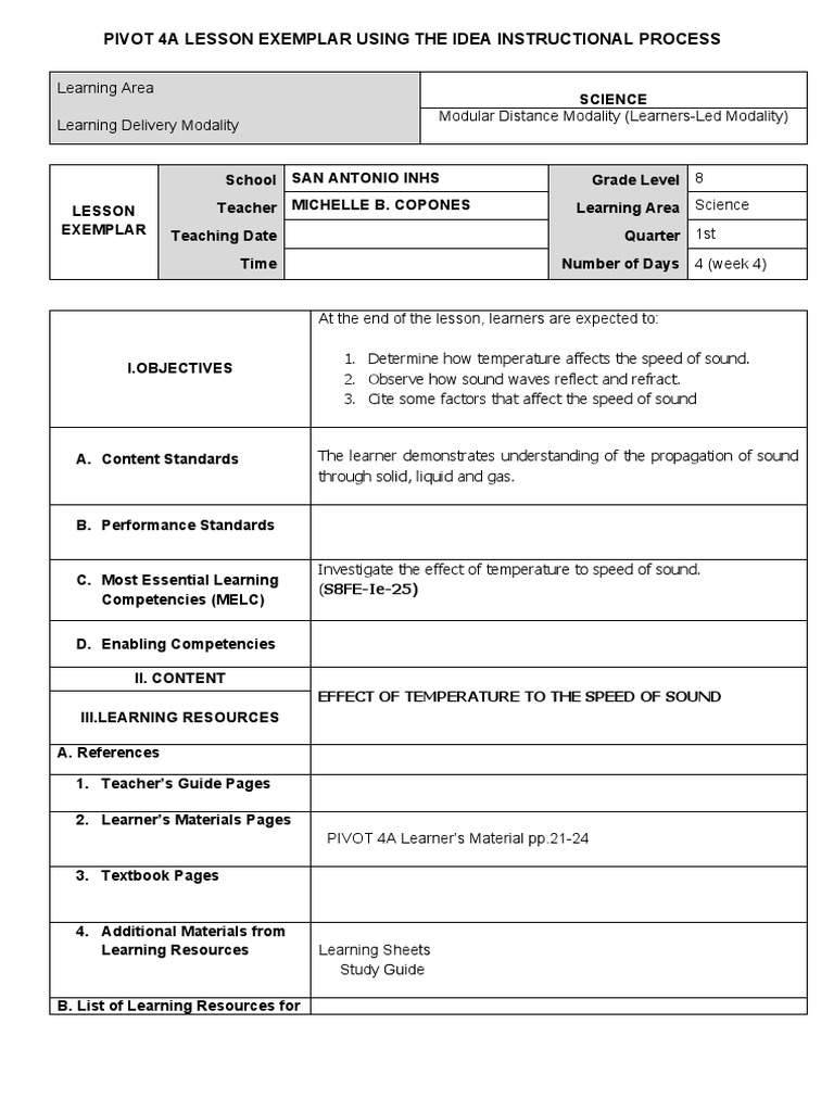 Pivot 4A Lesson Exemplar Using The Idea Instructional Process ...