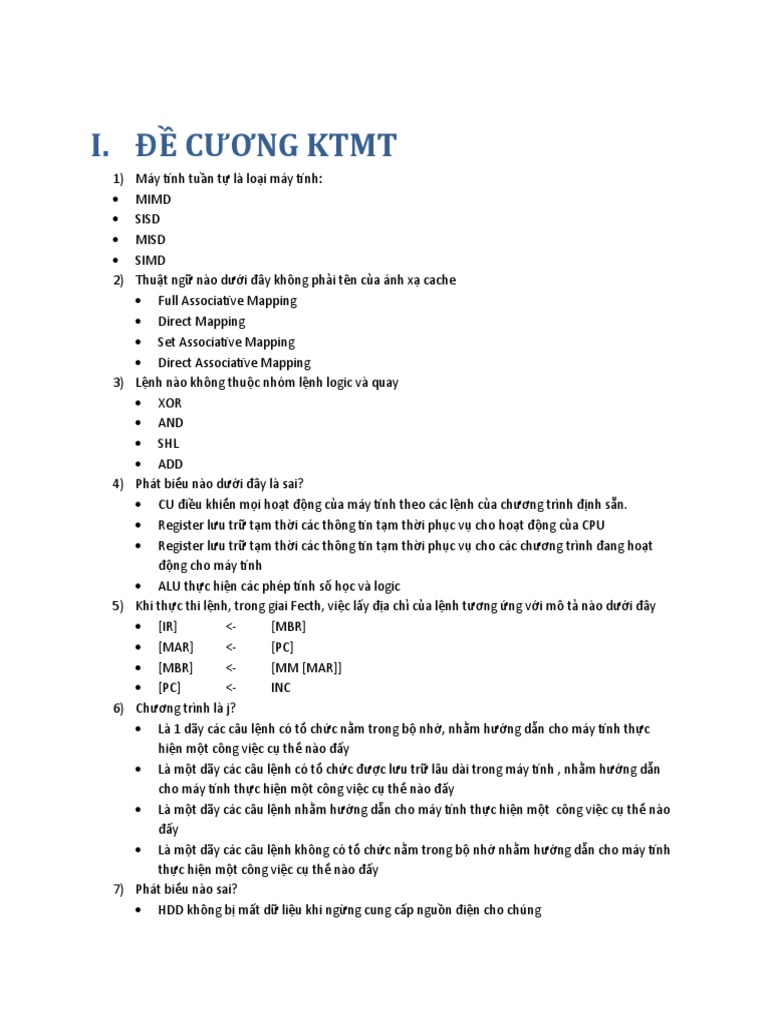 ĐỀ CƯƠNG KTMT | PDF