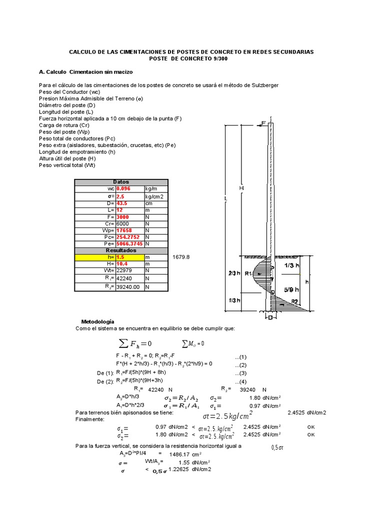 Cálculo De Cimentaciones Para Postes De Concreto Pdf Fundación