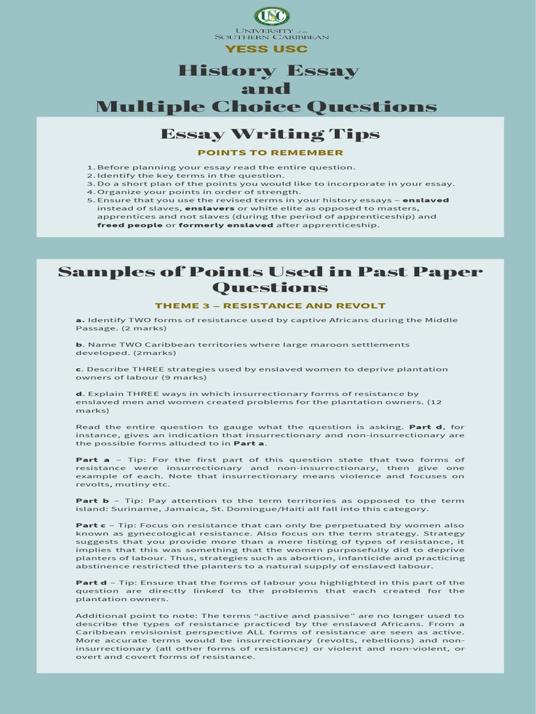 History Essay and Multiple Choice Questions | PDF | Caribbean | Slavery