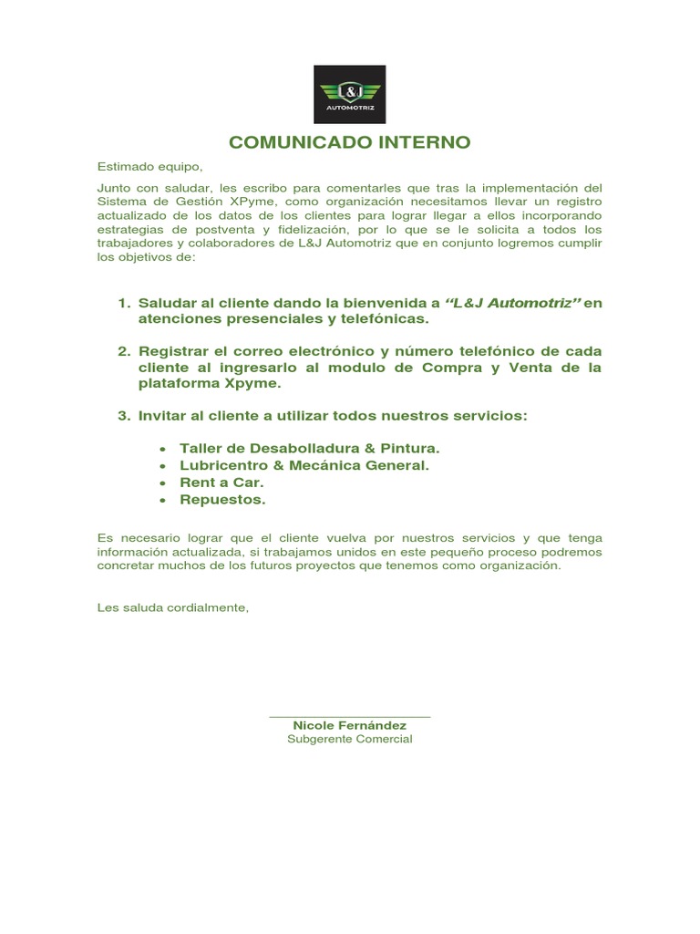 Comunicado Interno y Protocolo de Servicio | PDF