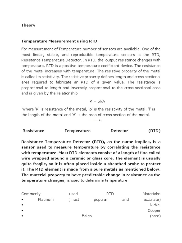 RTD Experiment | PDF | Electrical Resistance And Conductance | Metrology